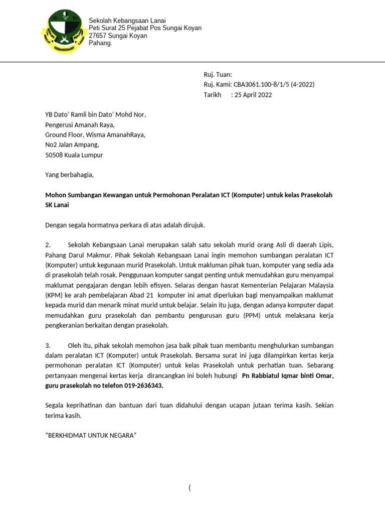 surat litup sumbanagn komputer pra | PDF