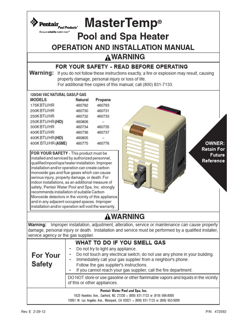 MasterTemp Pool Heater Manual | PDF | Valve | Propane