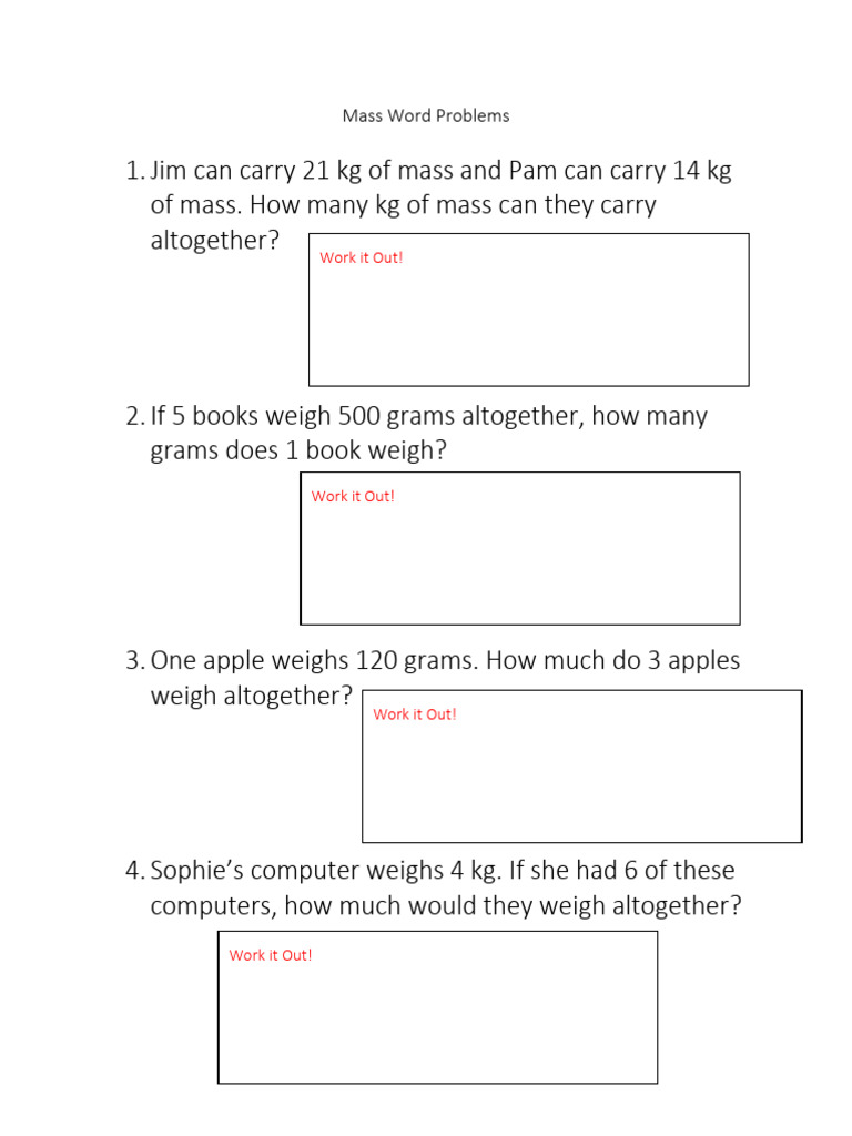 Worksheet (Mass Word Problems) | PDF