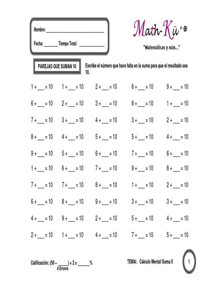 Calculo Mental Suma II | PDF