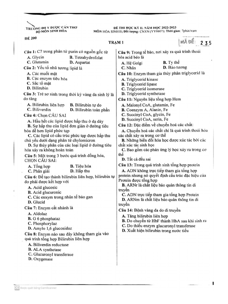 Đề hóa sinh k48 | PDF