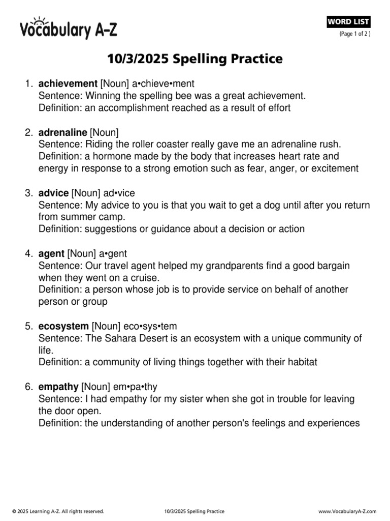 10 - 3 - 2025 Spelling Practice | PDF | Baggage