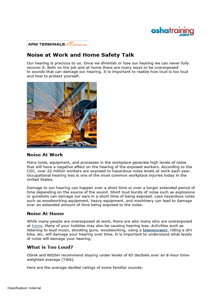 04 - Dec - 2023 - Noise at Work and Home Safety Talk | PDF | Noise ...