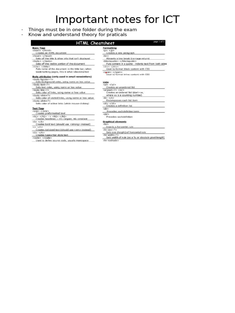 Important Notes For ICT | PDF