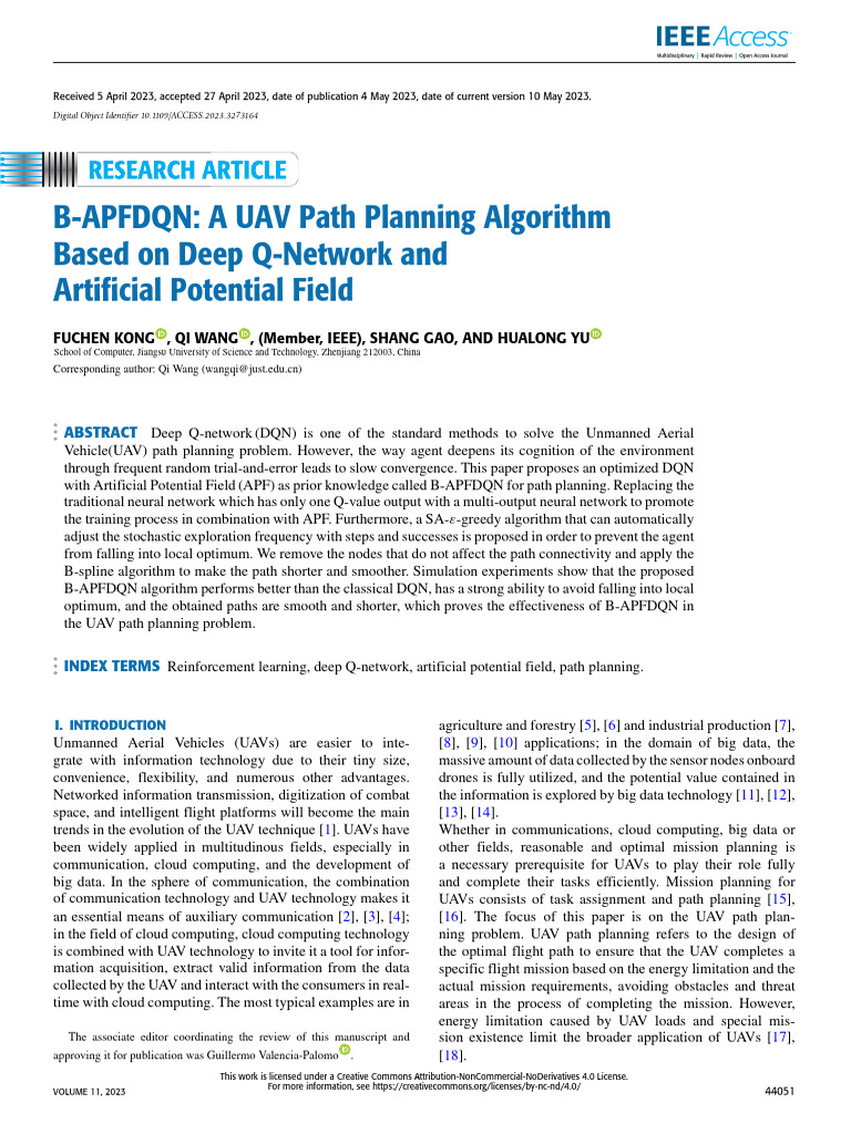 B-APFDQN A UAV Path Planning Algorithm Based On Deep Q-Network and Artificial Potential Field ...