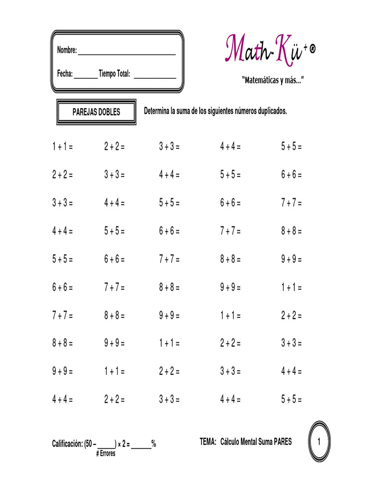 Calculo Mental Suma Pares | PDF