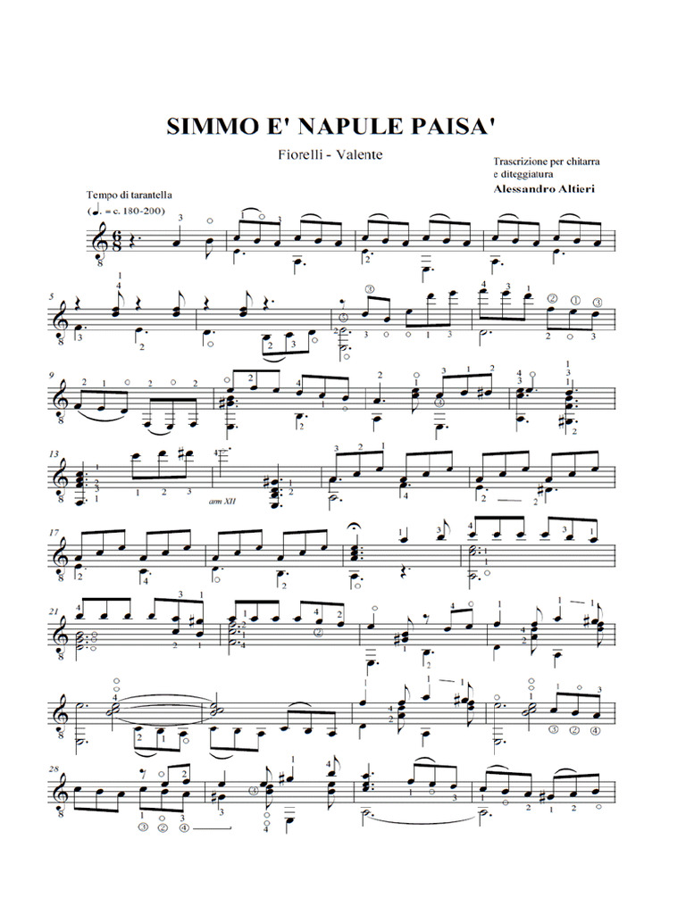 spartito trscriz. per chitarra Simm e napule paisa | PDF