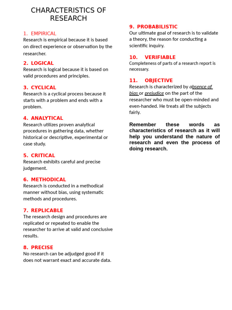 Characteristics of Research | PDF