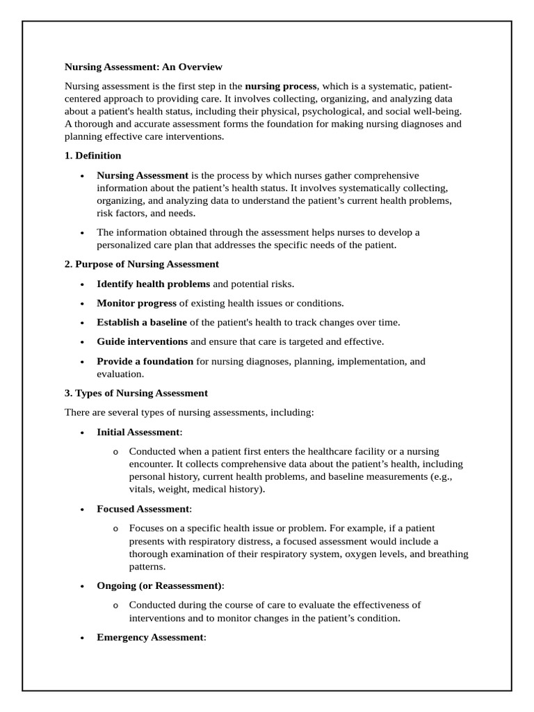 Nursing Assessment Process Overview | PDF | Nursing | Physical Examination