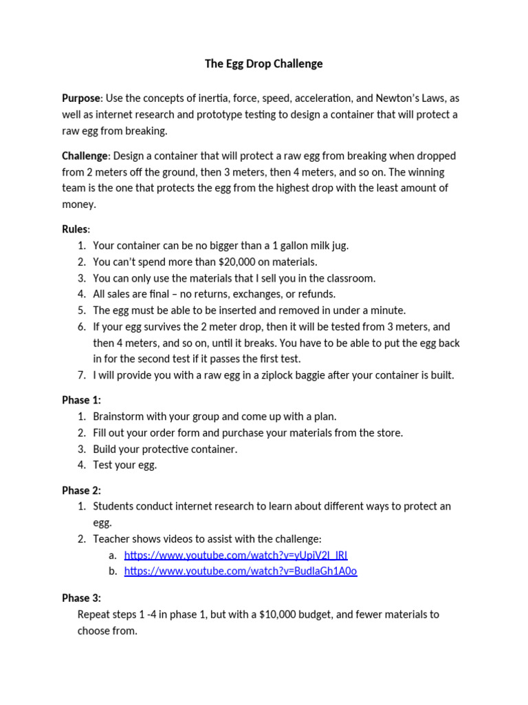 The Egg Drop Challenge Lesson Plan | PDF
