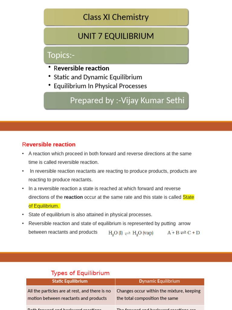 Class 11 Chapter 7 Equilibrium | PDF | Chemical Equilibrium | Solubility