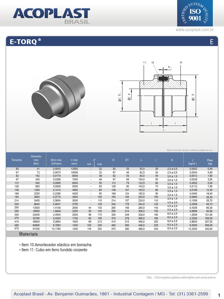 Catalogo Acoplast E-TORQ Modelo E Ed.2009 | PDF