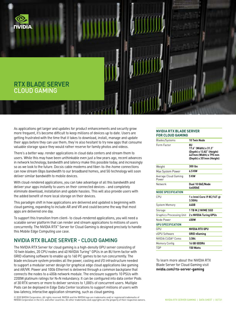 Geforce Now RTX Server Gaming Datasheet | PDF | Graphics Processing ...