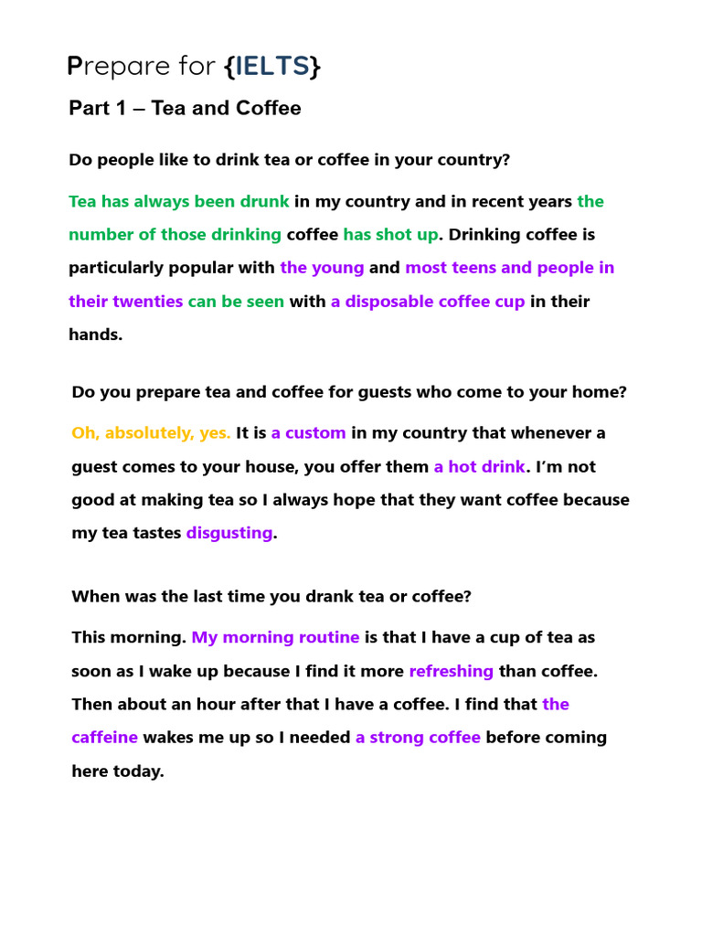 Tea and Coffee Preferences in My Country | PDF