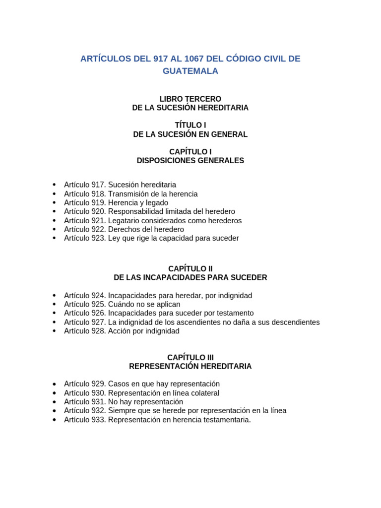 Artículos Del 917 Al 1067 Del Código Civil de Guatemala | PDF ...
