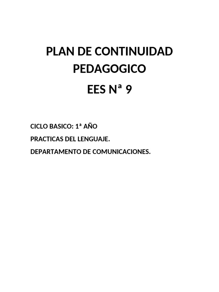 Plan de Continuidad Pedagógico PLG 1 Año | PDF