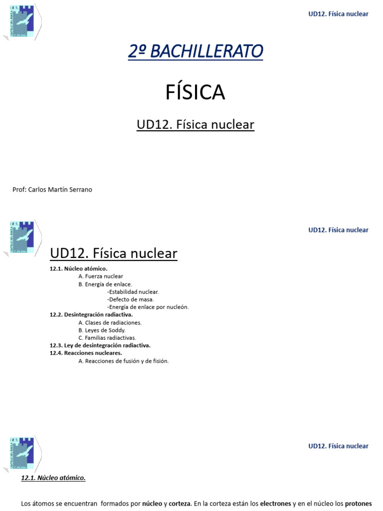 UD12. Física Nuclear | PDF | Desintegración radioactiva | Física nuclear