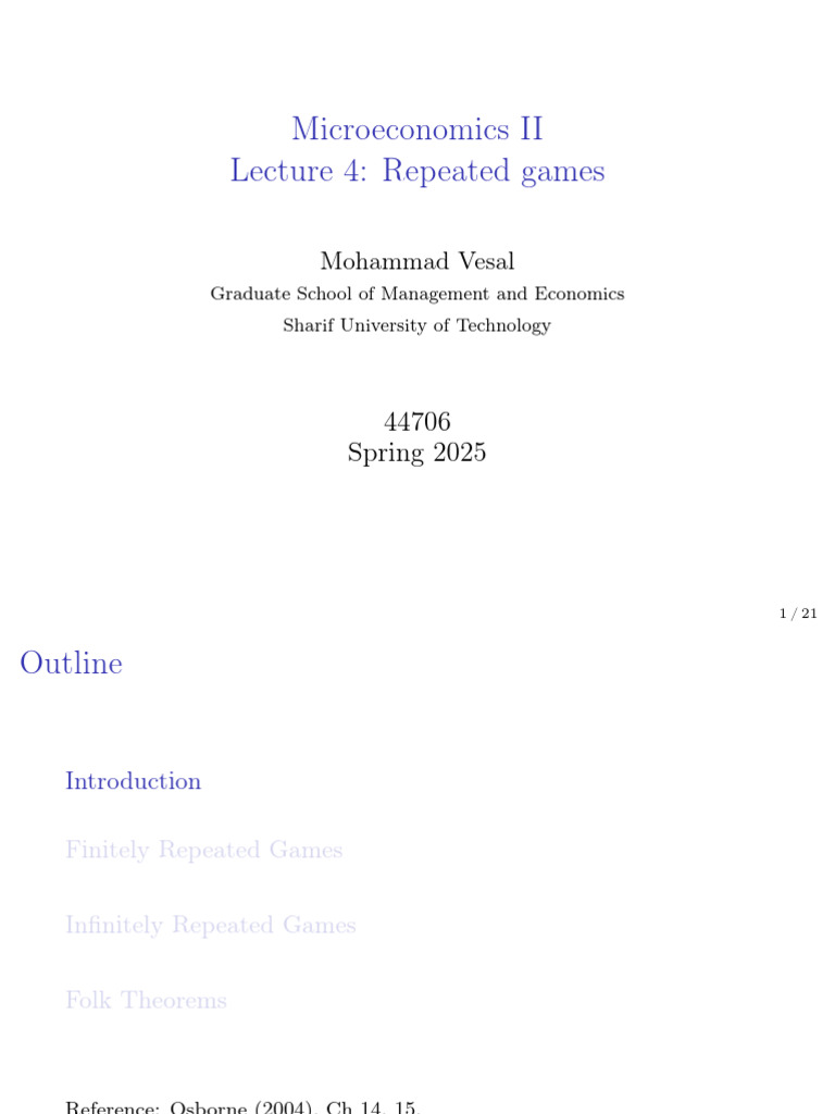 Lecture 4 - Repeated Games | PDF | Economics Of Uncertainty | Game Theory