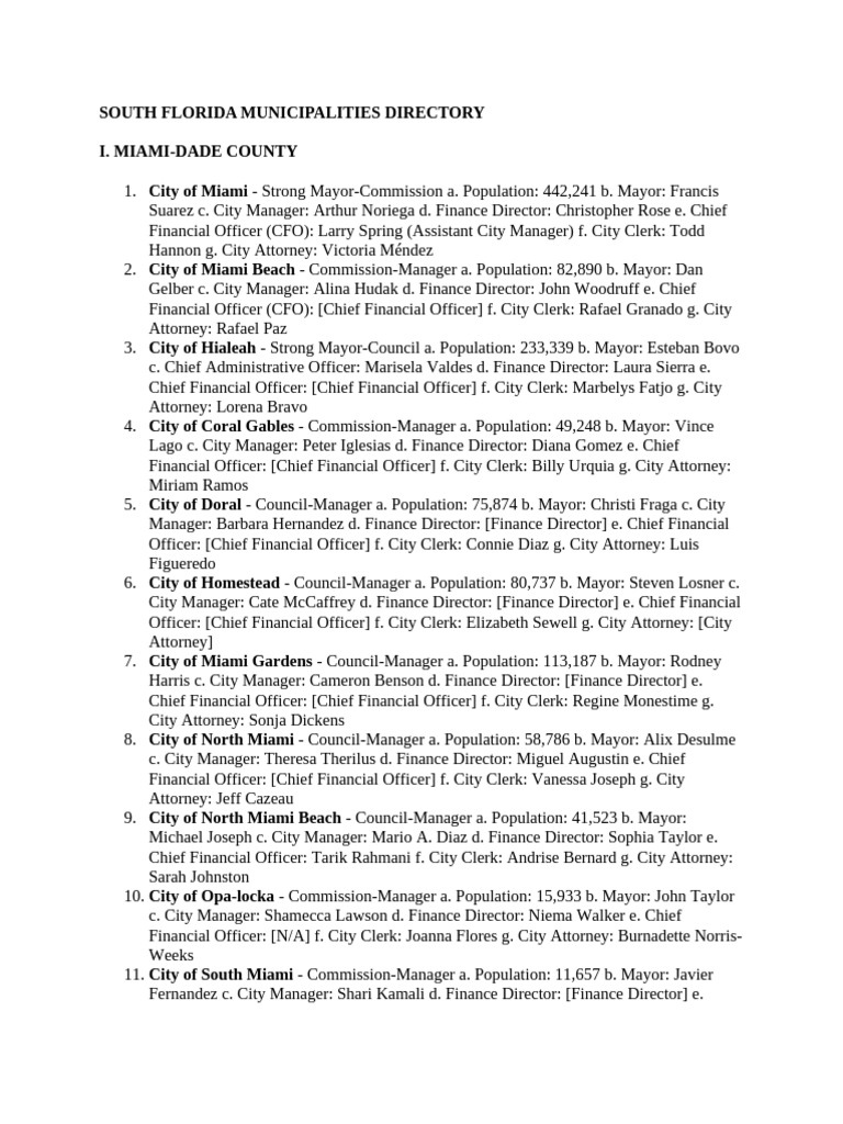 South Florida Muncipality Directory | PDF | Government | Governance