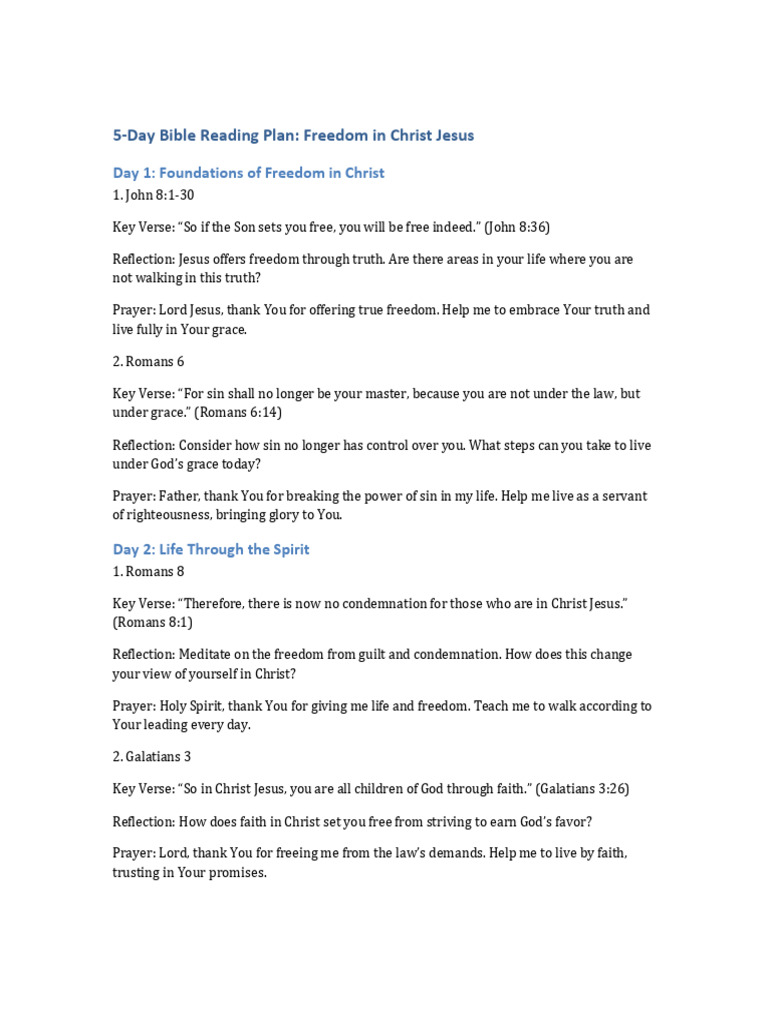 5-Day Bible Reading Plan on Freedom | PDF | Jesus | Epistle To The Romans