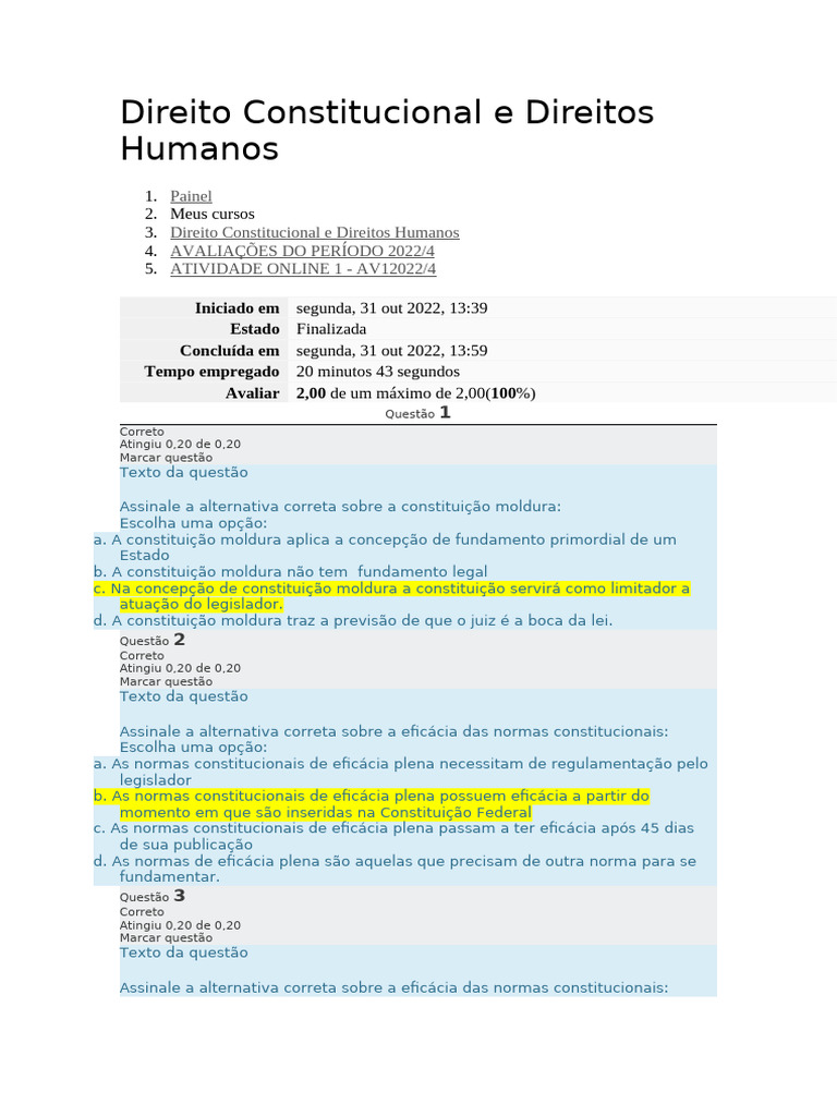 Direito Constitucional e Direitos Humanos | PDF | Constituição | Lei ...