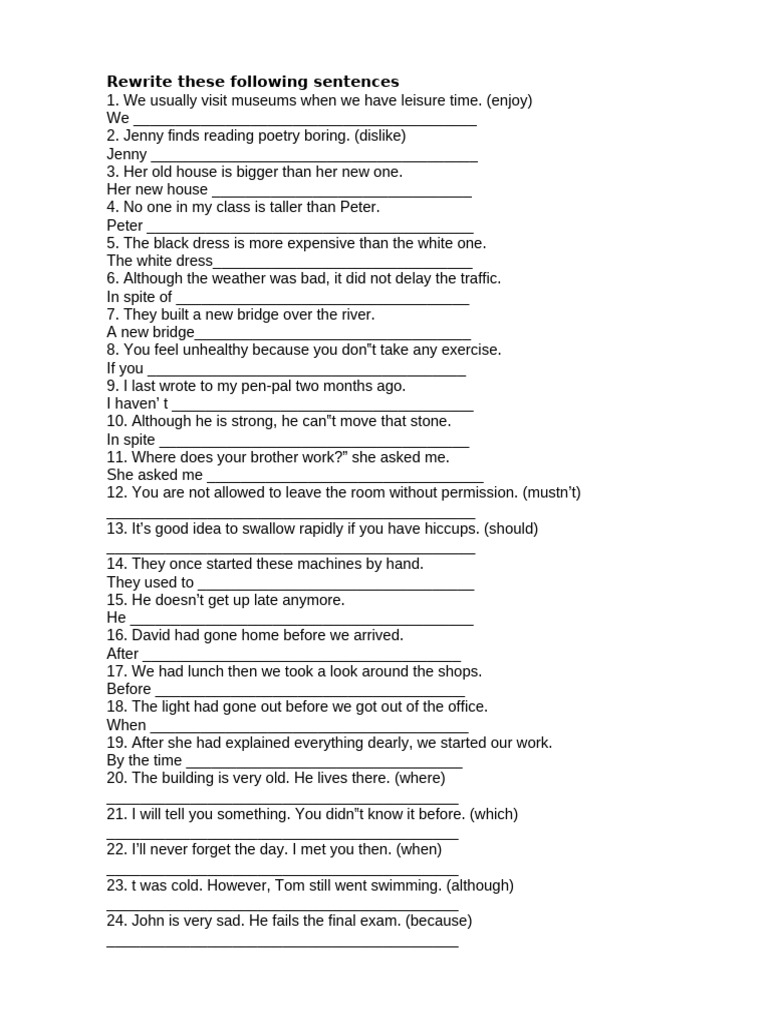 Rewrite These Following Sentences | PDF