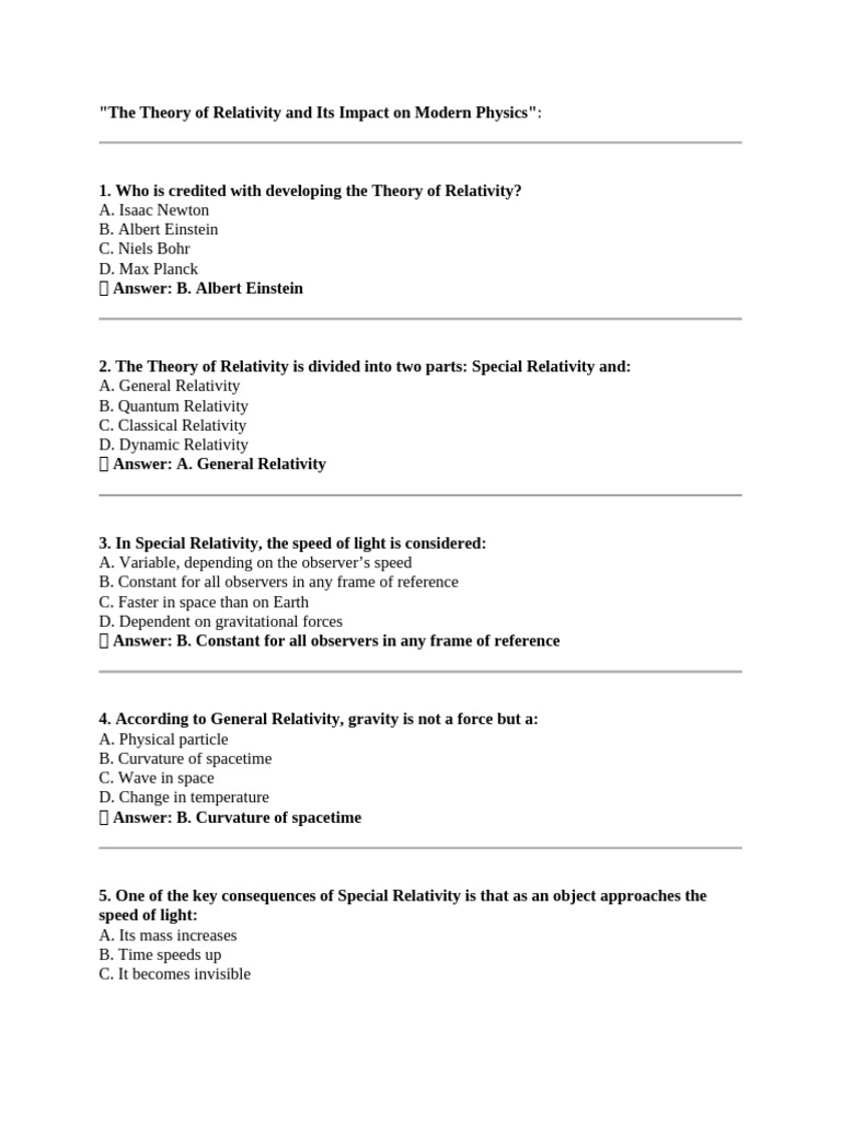 The Theory of Relativity and Its Impact On Modern Physics | PDF