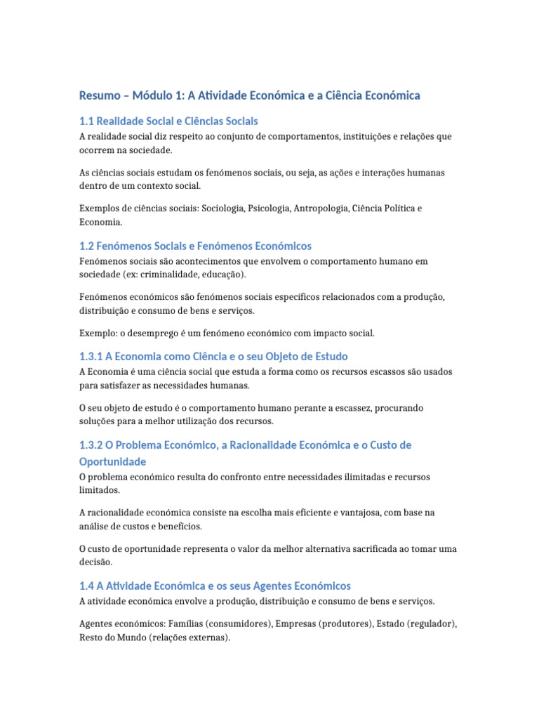 Resumo Economia Modulo 1 | PDF