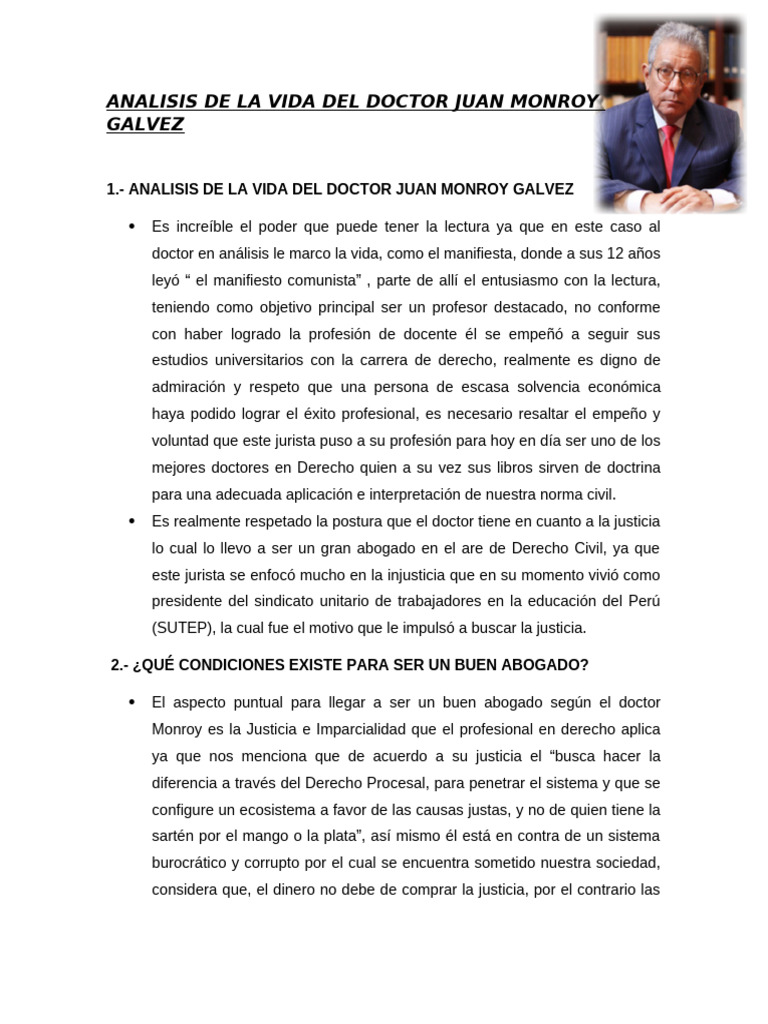 ANALISIS DE LA VIDA DEL DOCTOR JUAN MONROY GALVEZ | PDF | Justicia ...