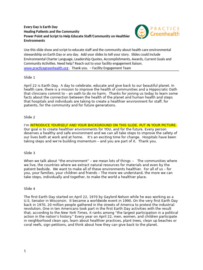 Every Day Is Earth Day - Script | PDF | Greenhouse Gas | Natural Gas