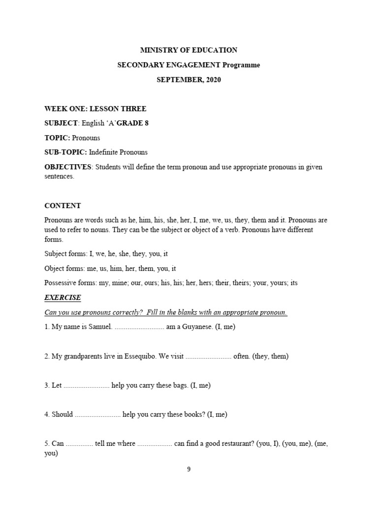 Grade 8 English: Indefinite Pronouns | PDF | Pronoun | English Language
