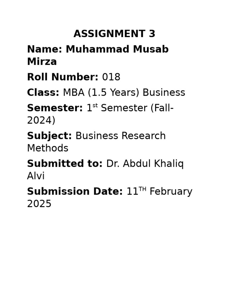 Assignment 3 Muhammad Musab Mirza Fa-2024-MBA Business-018 BRM | PDF | Qualitative Research ...