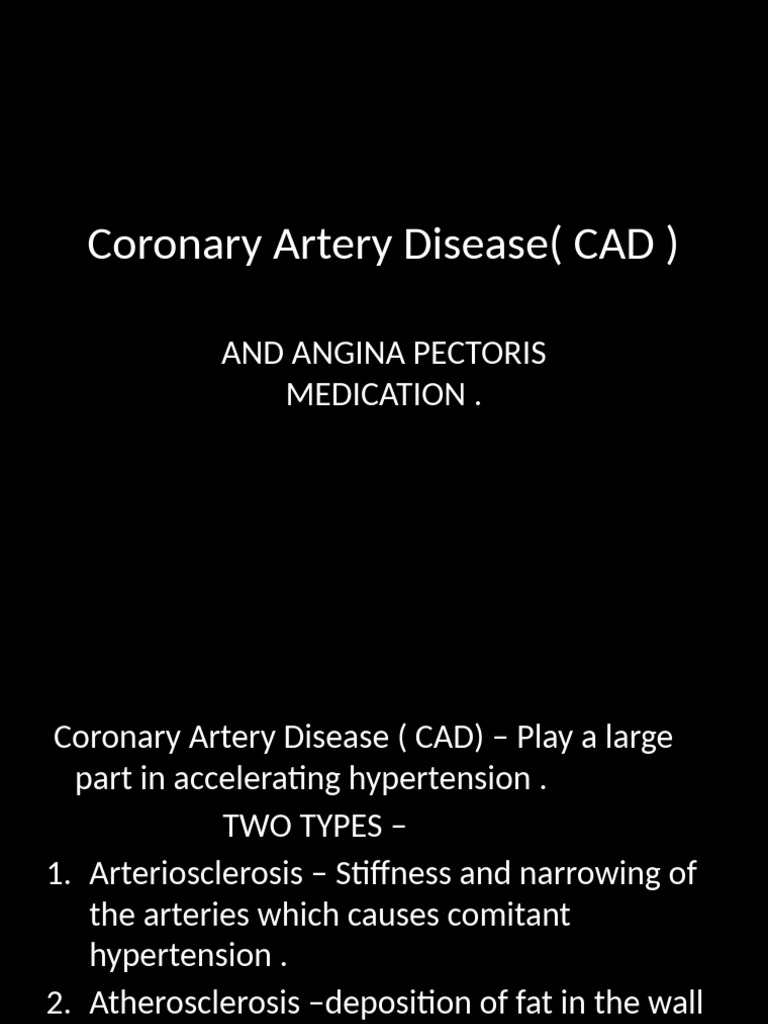 CAD and Angina Pectoris Medications Guide | PDF | Coronary Artery ...