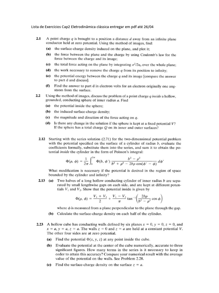 Lista de Exerccios Cap2 Eletrodinmica Clssica Entregar em PDF | PDF
