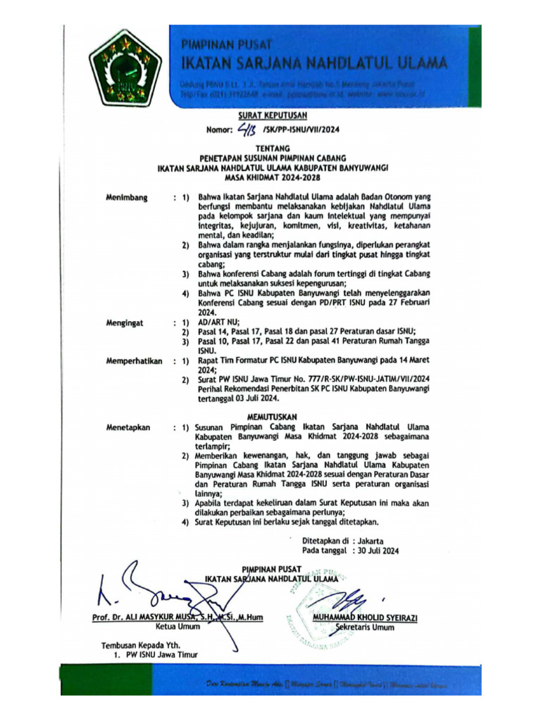 SK-PC Isnu Banyuwangi 2024-2028 | PDF