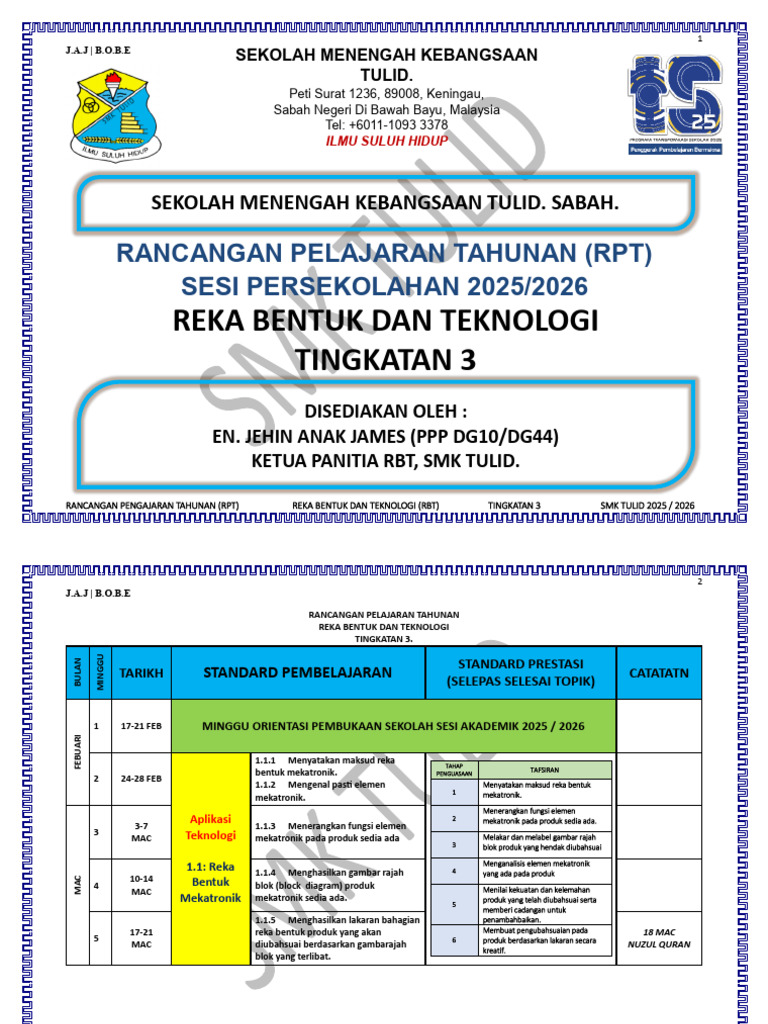RPT RBT t3 2025 SMK Tulid | PDF