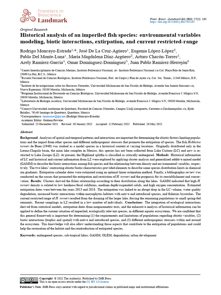 Historical Analysis of An Imperiled Fish Species: Environmental ...