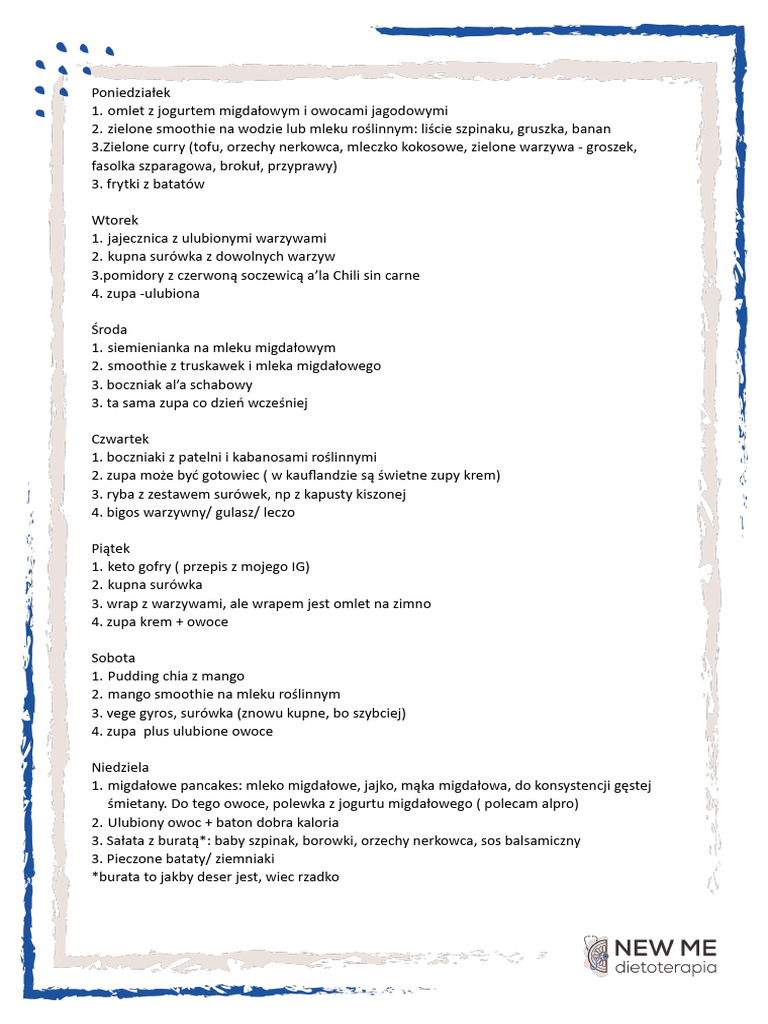 Jadłospis Vege | PDF