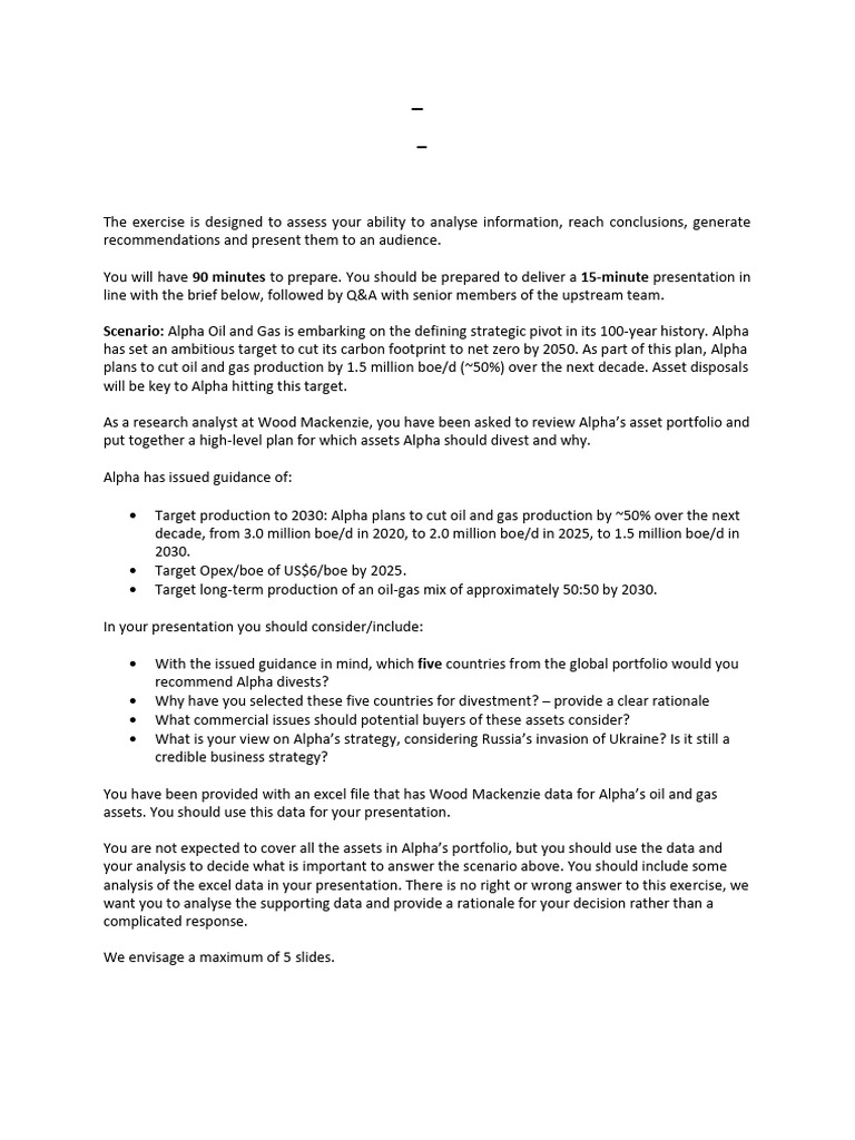 Alpha Oil & Gas Case Study - Candidate Brief - 2023 | PDF