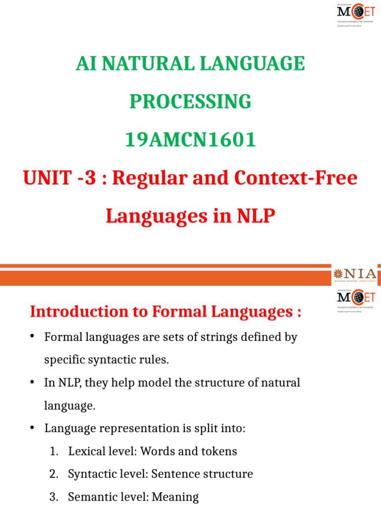 Regular and Contect Free Languages in NLP | PDF