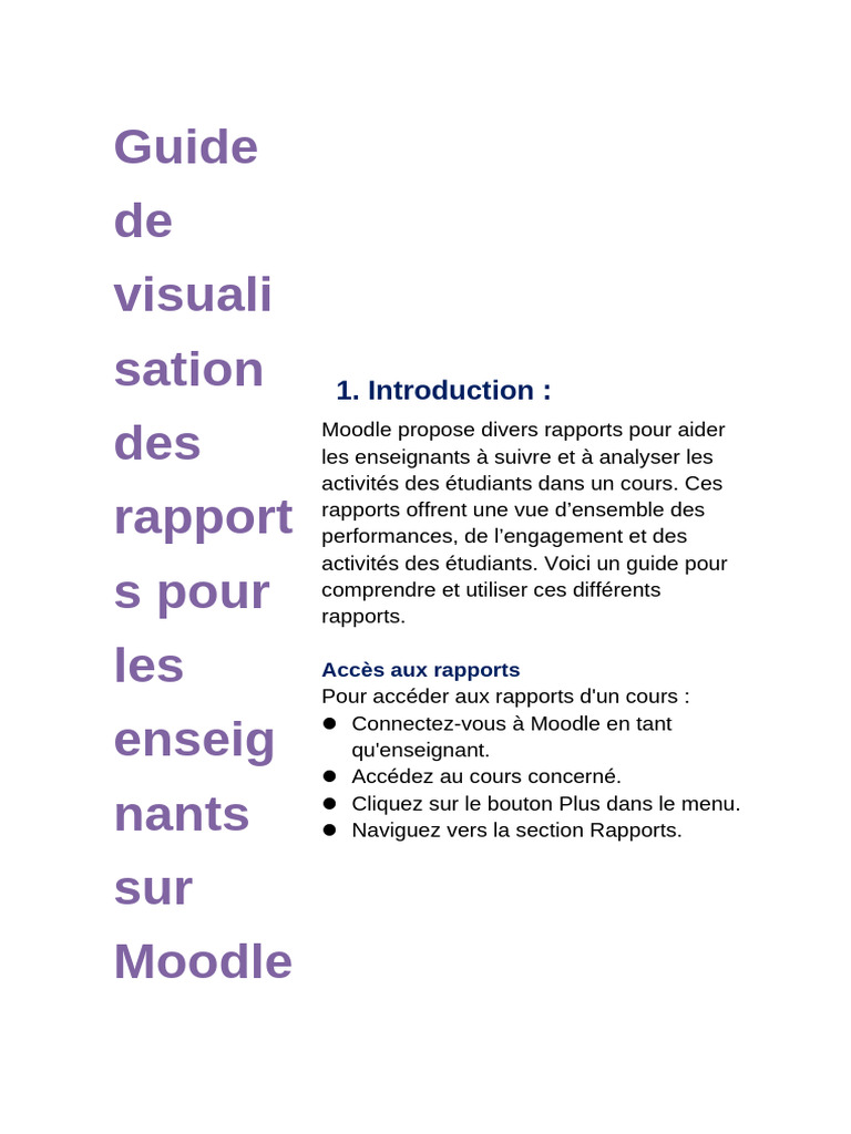 Guide des rapports Moodle pour enseignants | PDF