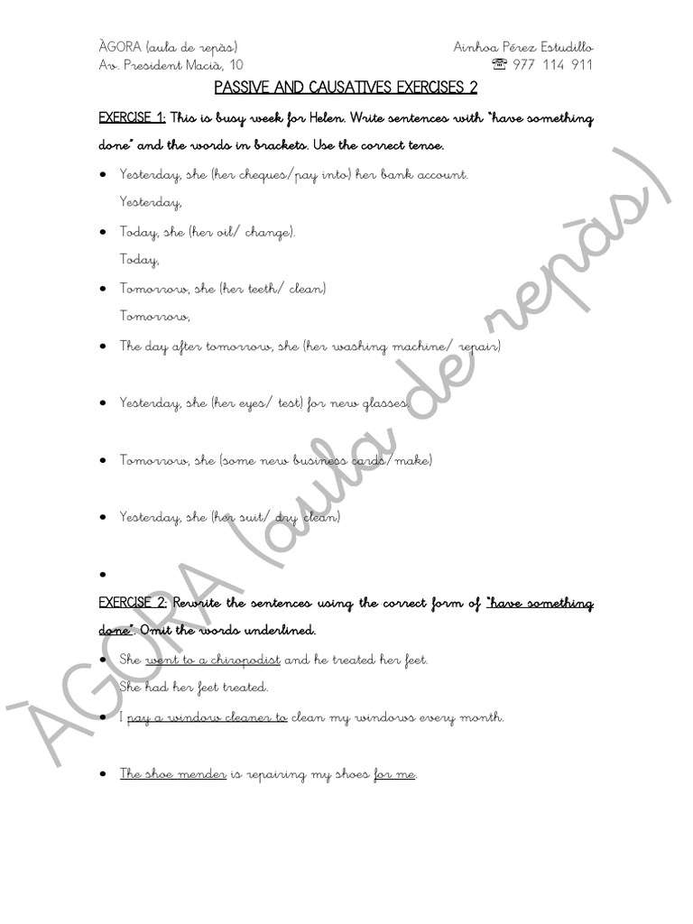 Passive and Causatives Exercises 2 | PDF