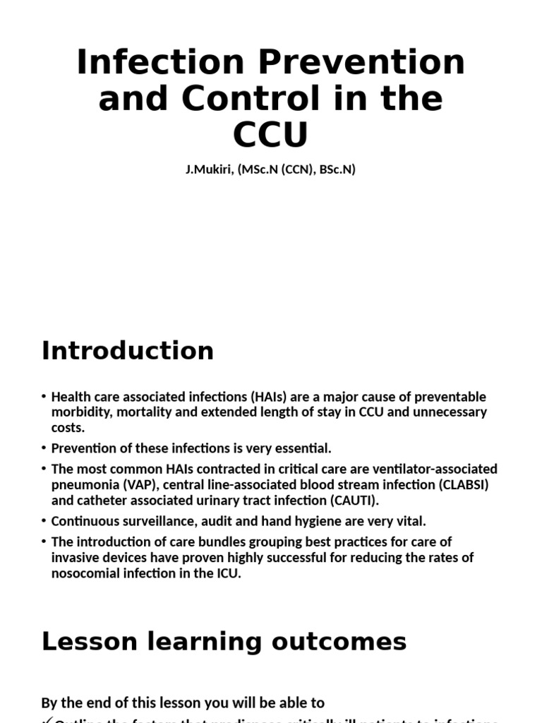 LESSON 3 Infection Prevention and Control in the CCU SEP 2024 | PDF | Intensive Care Unit ...