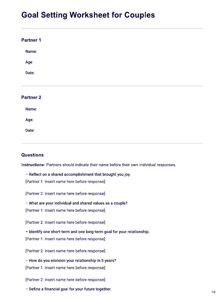 Couples Goal Setting Worksheet | PDF