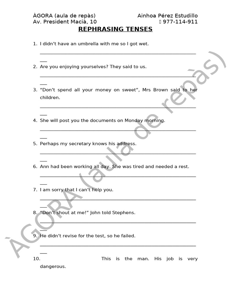 Rephrasing Tenses - Recuperación | PDF