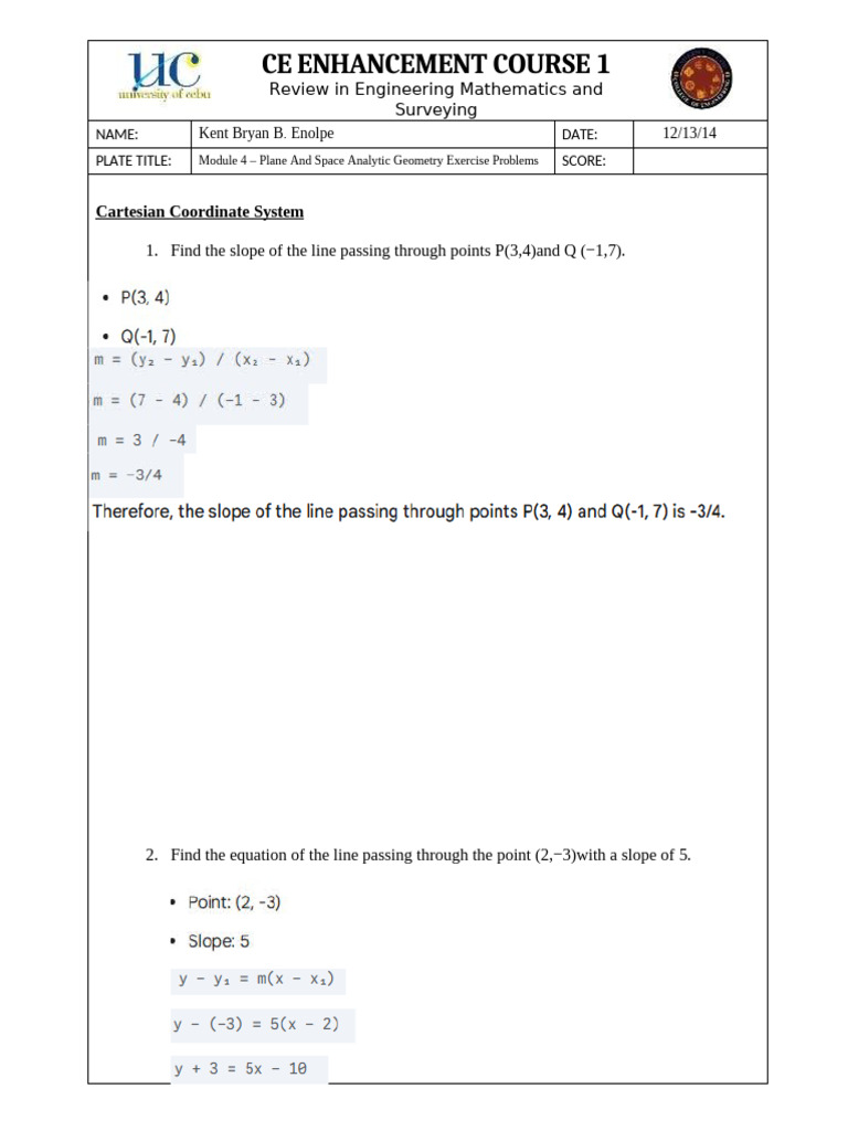 Engineering Math & Surveying Exercises | PDF | Coordinate System ...