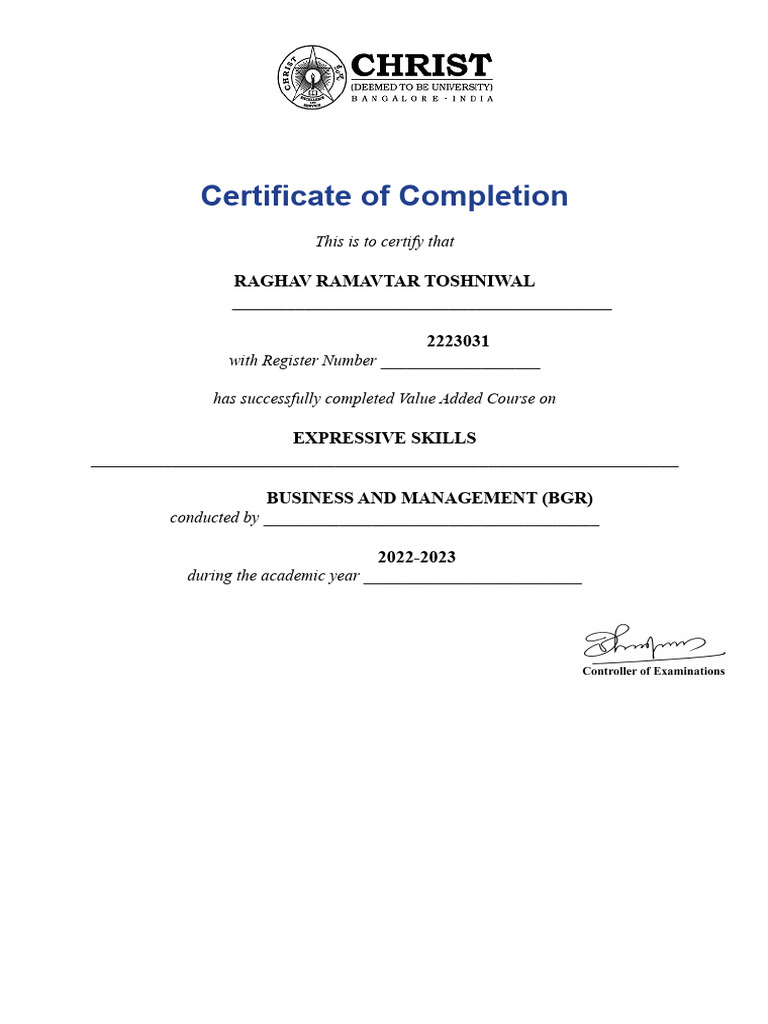 Expressive Skills Completion Certificate | PDF