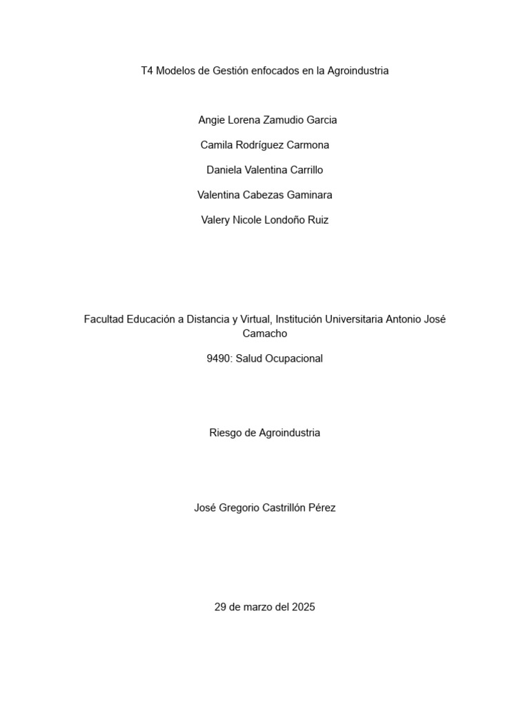 T4 Modelos de Gestión Enfocados en La Agroindustria | PDF | Seguridad alimenticia | Sistema de ...