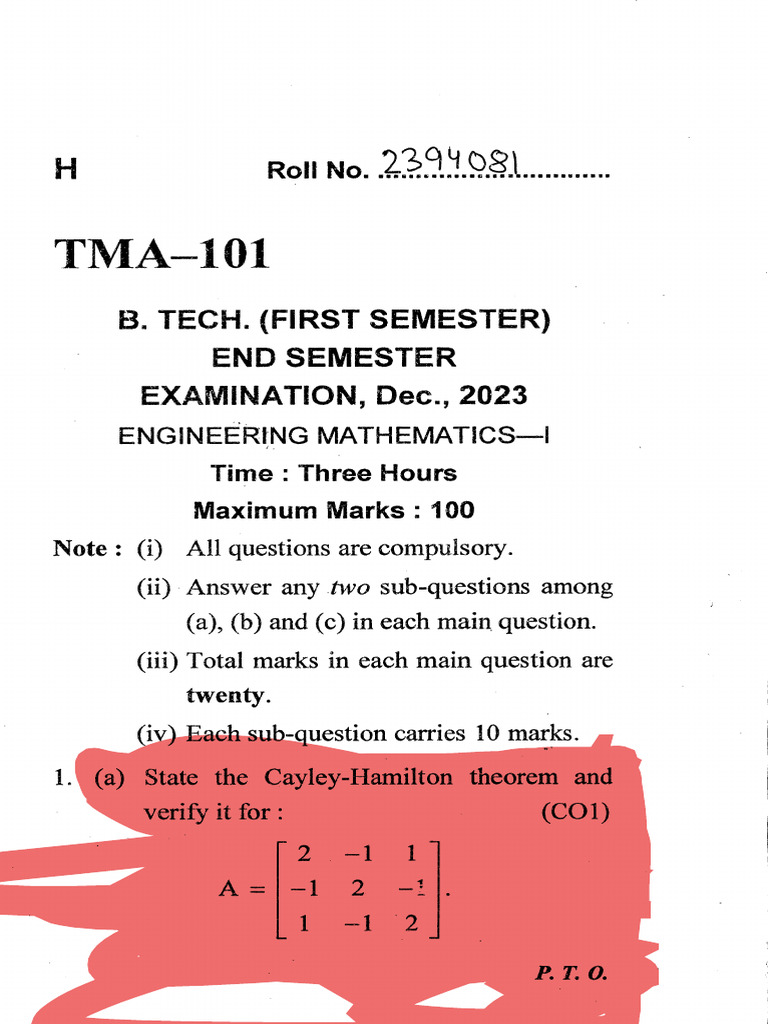 Tma101 Endsem 2024 | PDF
