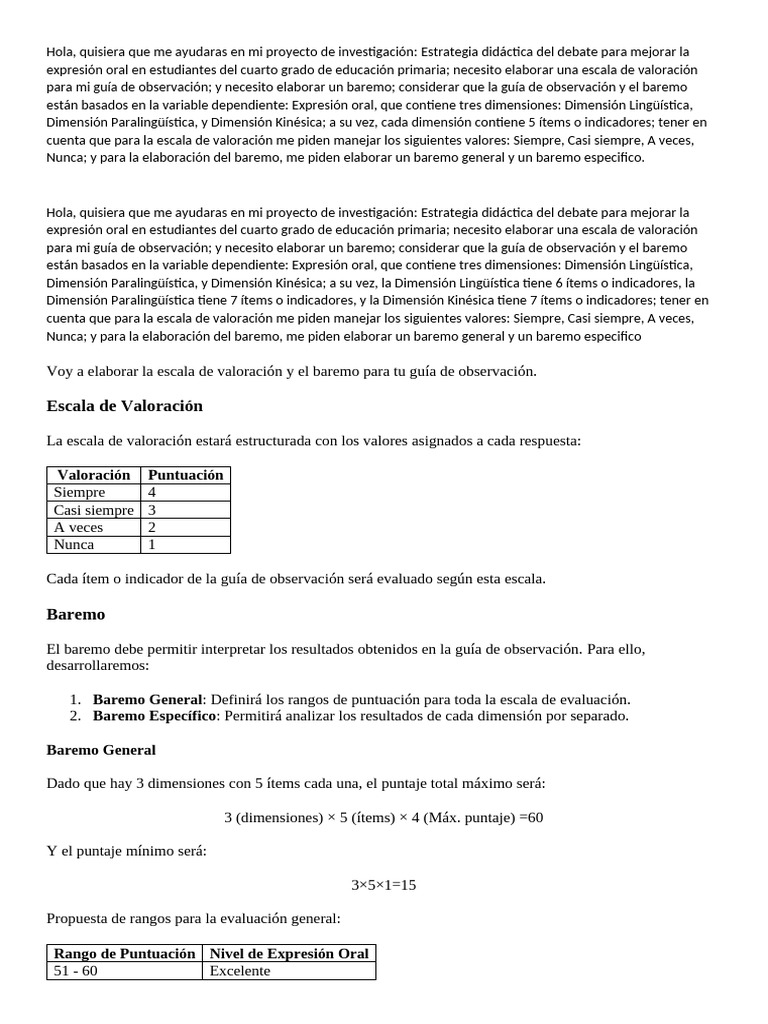 Escala y Baremo para Expresión Oral en Primaria | PDF | Lingüística